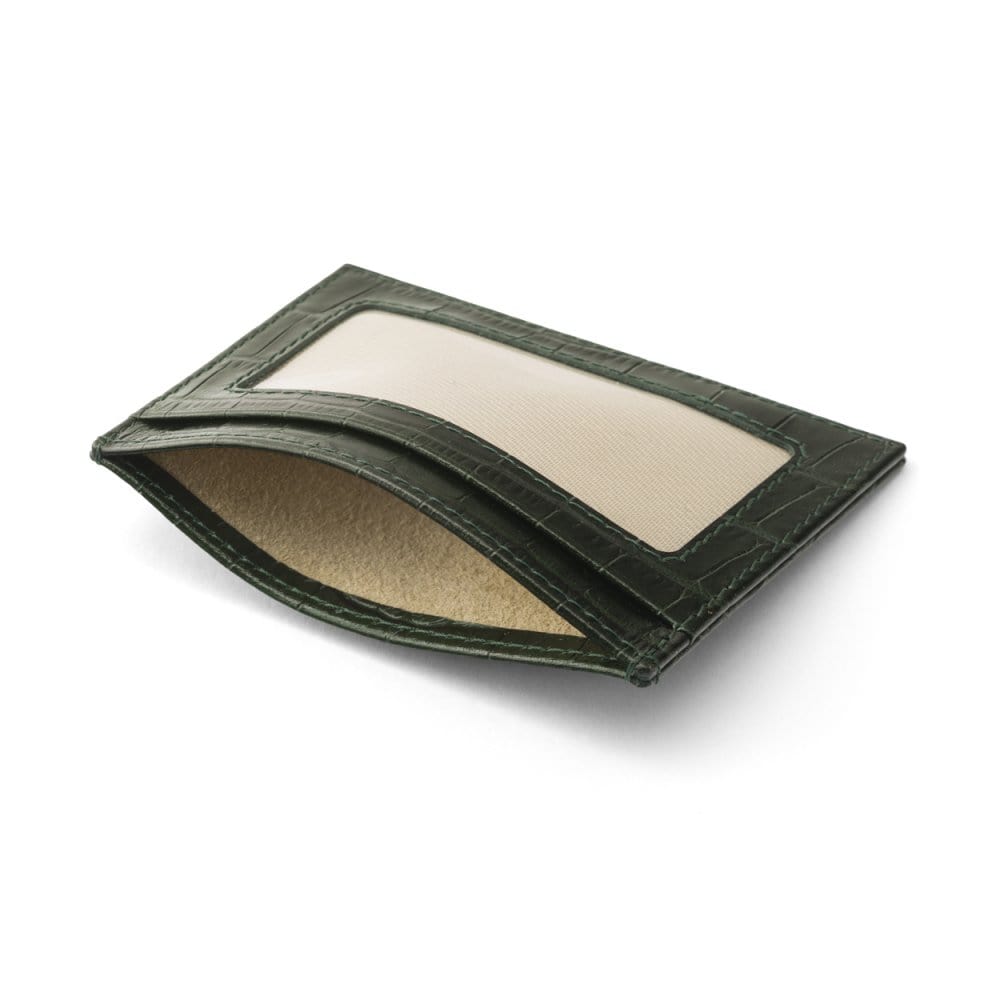 Flat Leather ID Card Wallet Green Flat Card Holders SageBrown