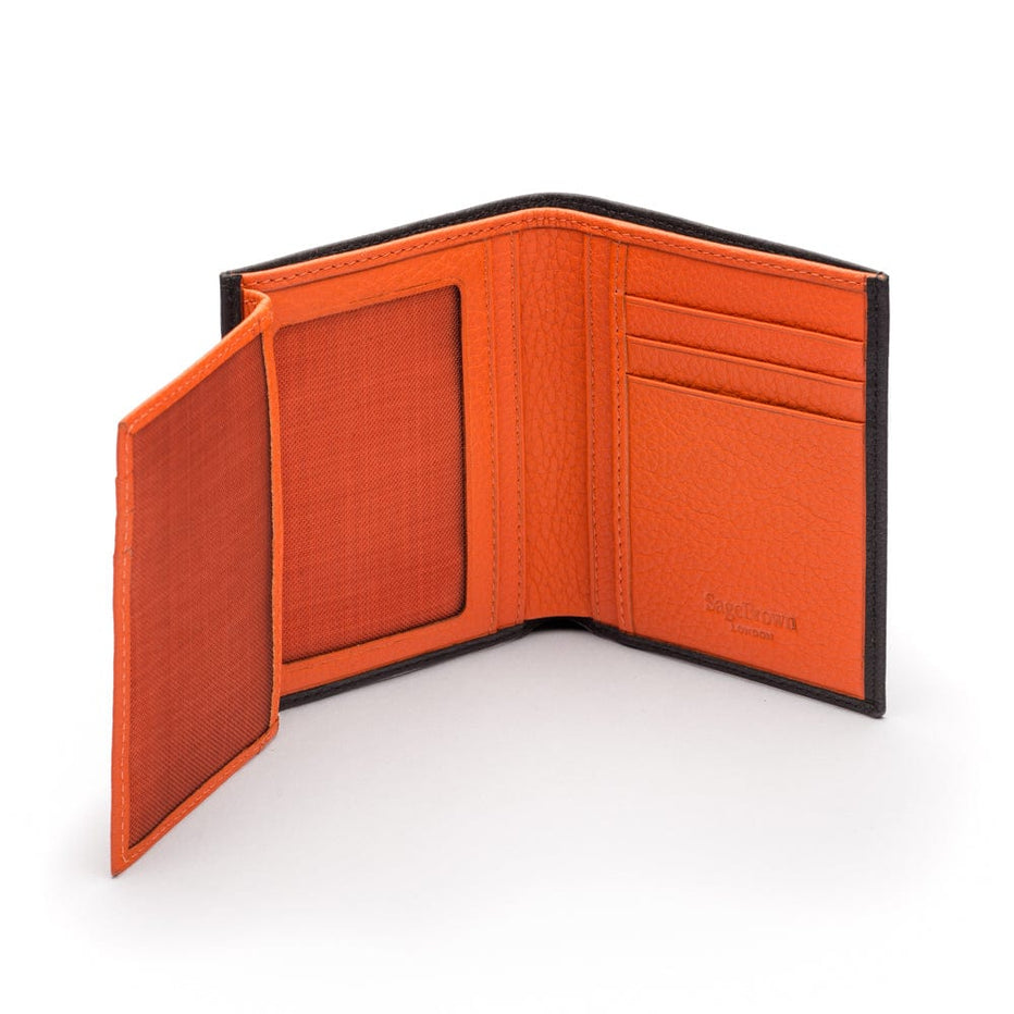 Compact Leather Wallet, 6 CC, Black With Orange | Wallet | SageBrown