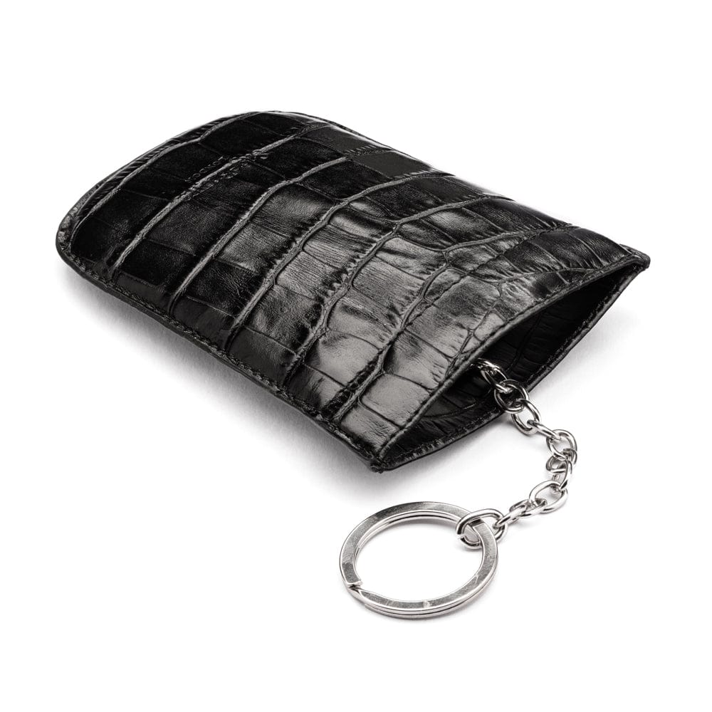 Leather Key Case, Squeeze Spring, Black Croc | Key Case | SageBrown