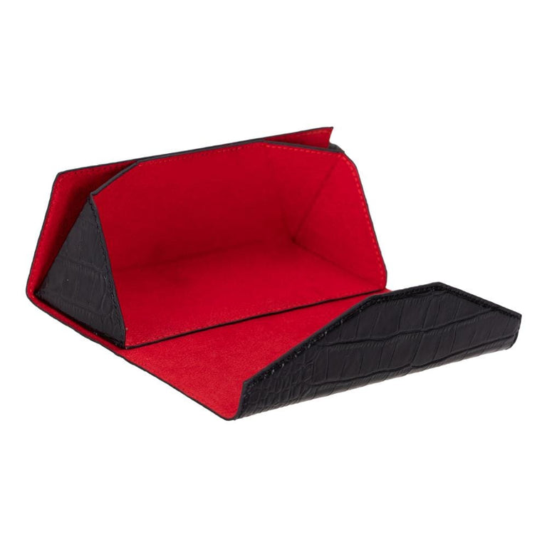 Triangular Leather Glasses Case, Black Croc | Glasses Case | SageBrown