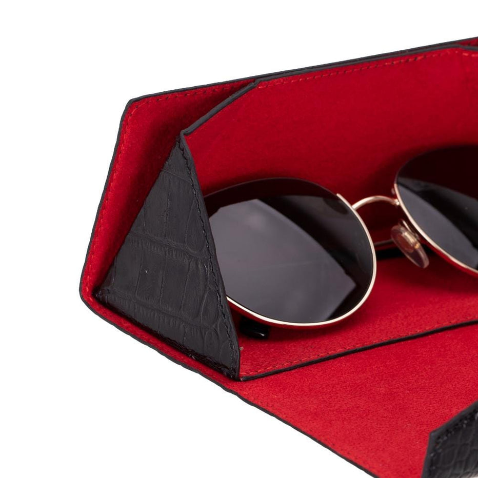 Triangular Leather Glasses Case, Black Croc | Glasses Case | SageBrown