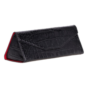 Triangular Leather Glasses Case, Black Croc | Glasses Case | SageBrown