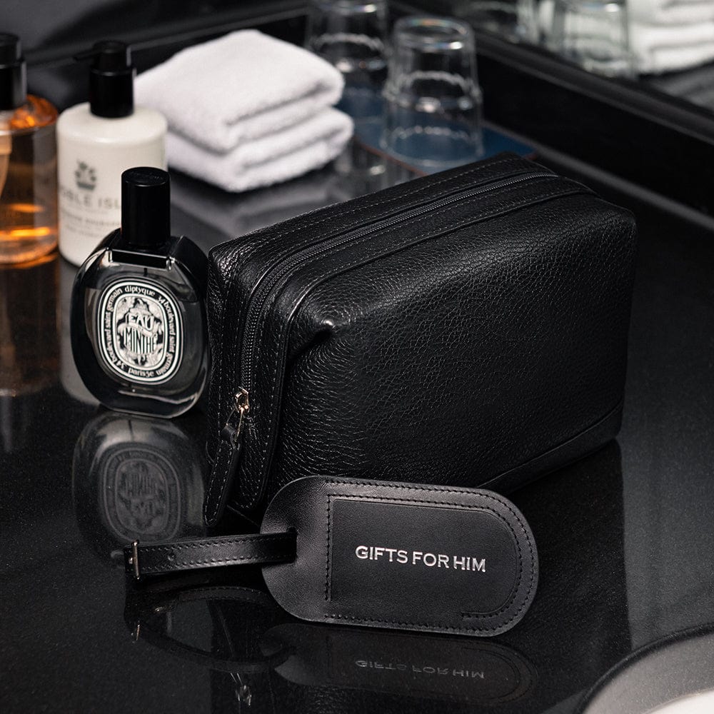 Leather Wash Bag, Black | Toiletry Bags | SageBrown