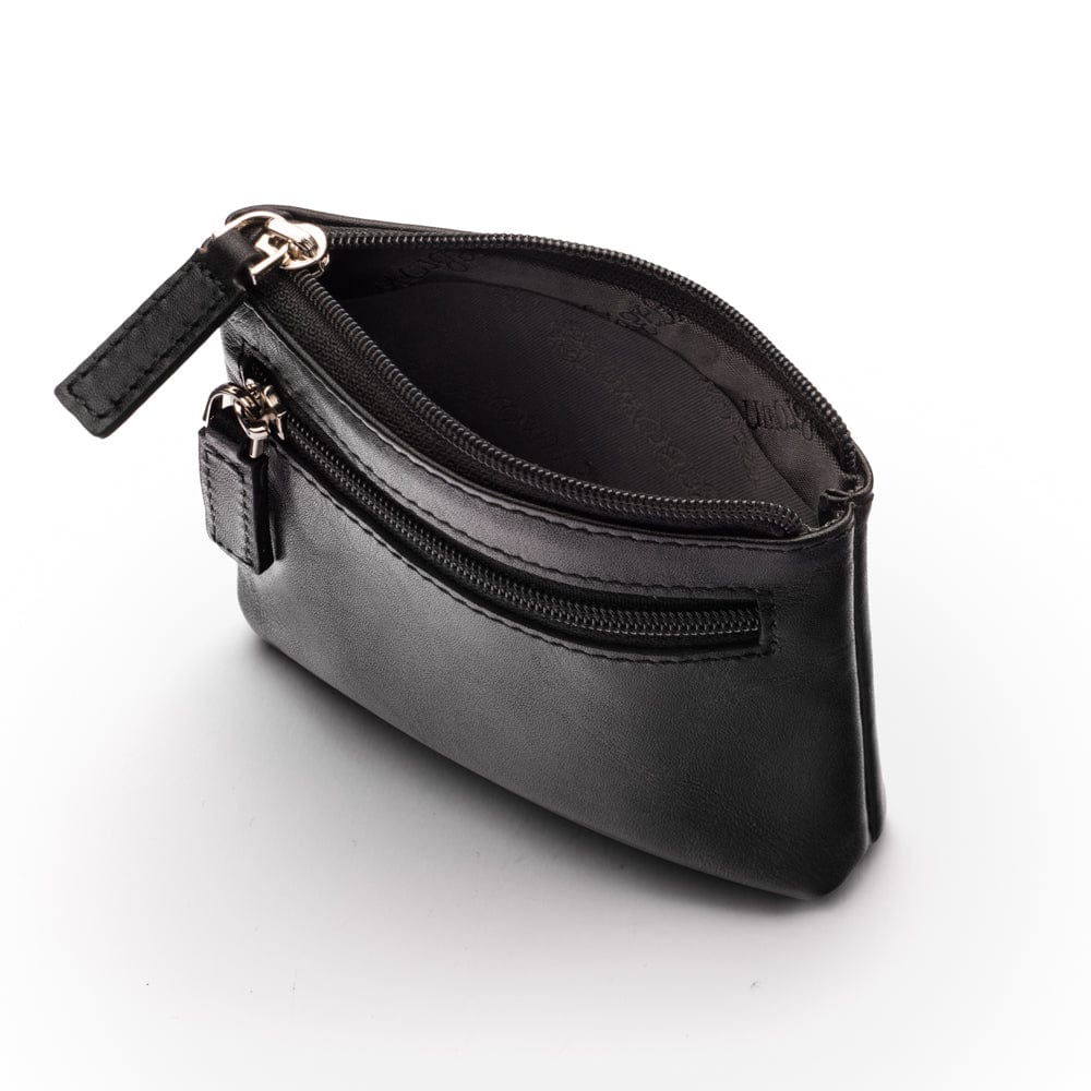 RFID Small Leather Zip Coin Pouch, Black | Coin Purse | SageBrown