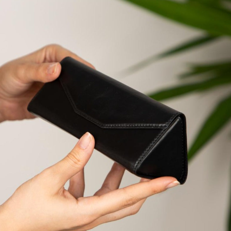 Triangular Leather Glasses Case, Black | Glasses Cases | SageBrown