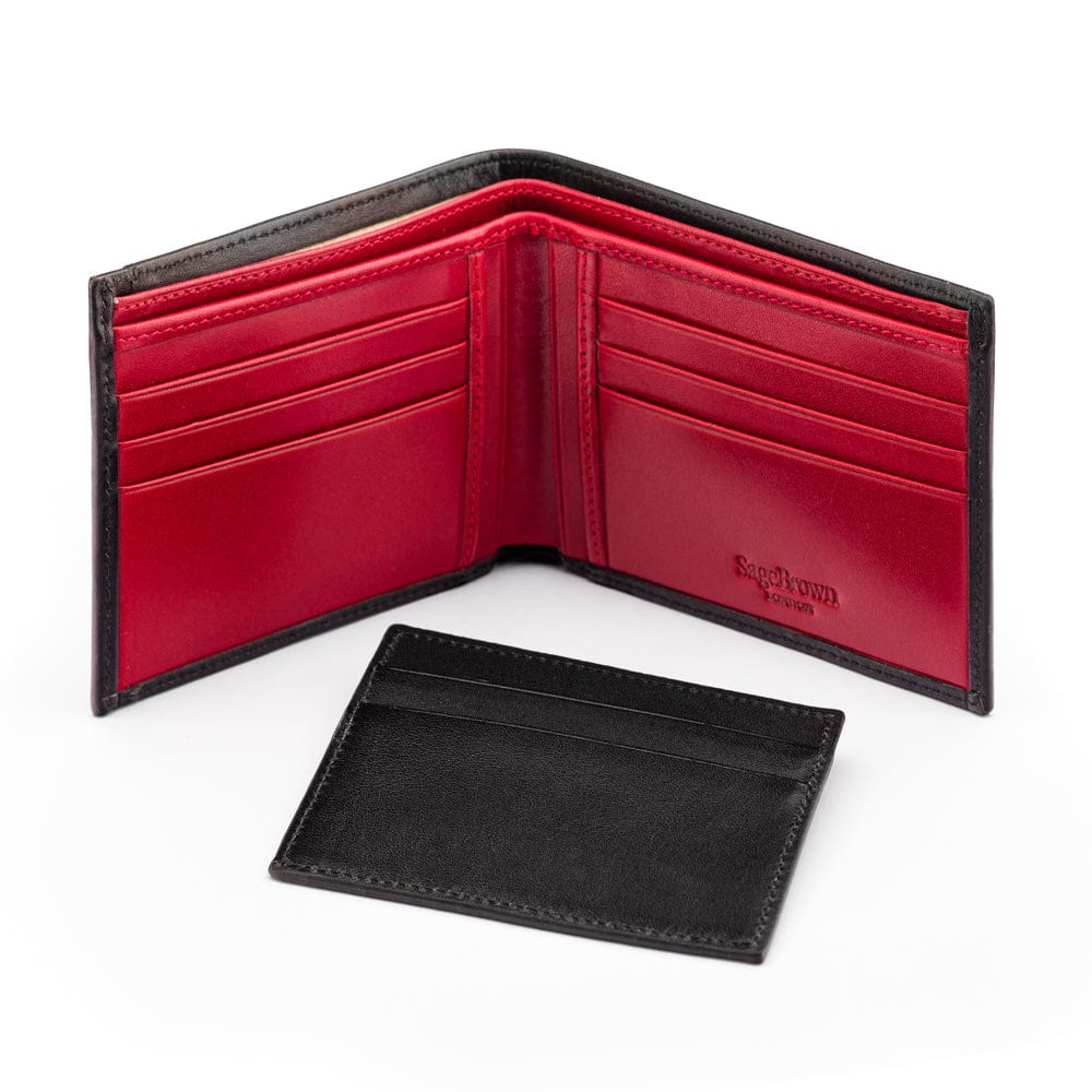 Leather 2 in 1 Wallet, Black With Red | Men's Wallets | SageBrown