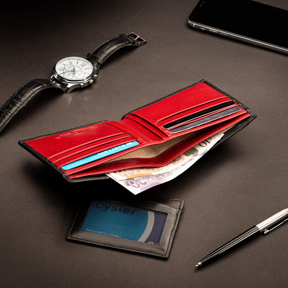 Leather 2 in 1 Wallet, Black With Red | Men's Wallets | SageBrown