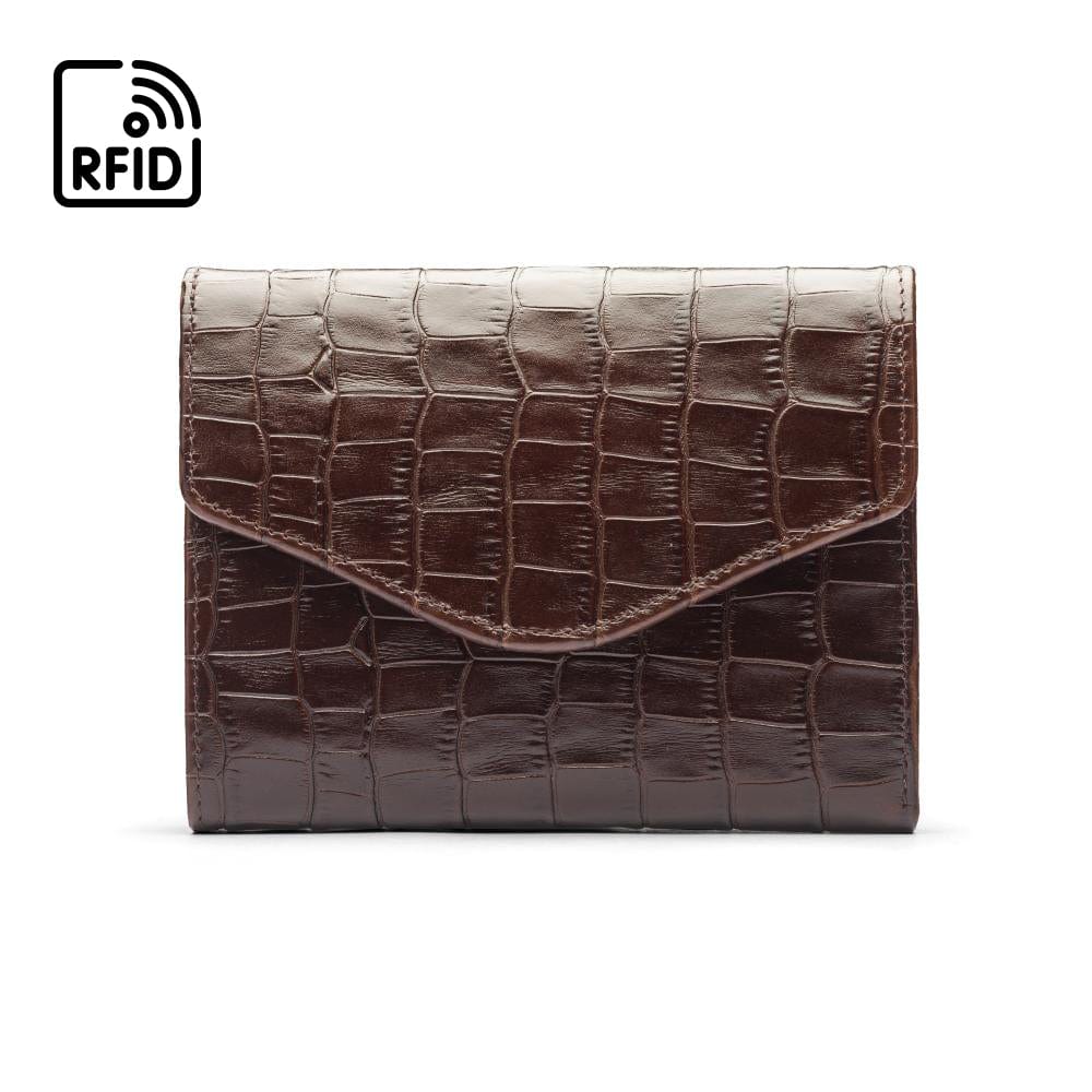 RFID Large Leather Purse, 15 CC, Brown Croc | Purses | SageBrown