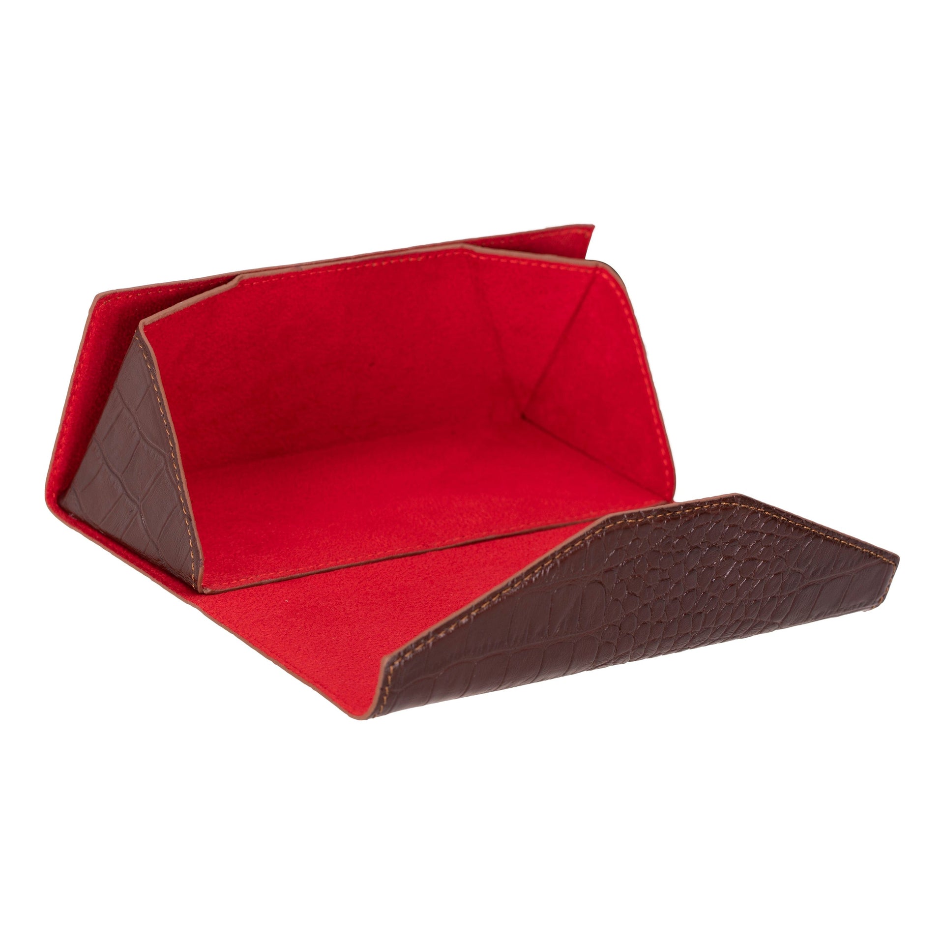 Triangular Leather Glasses Case, Brown Croc | Glasses Case | SageBrown