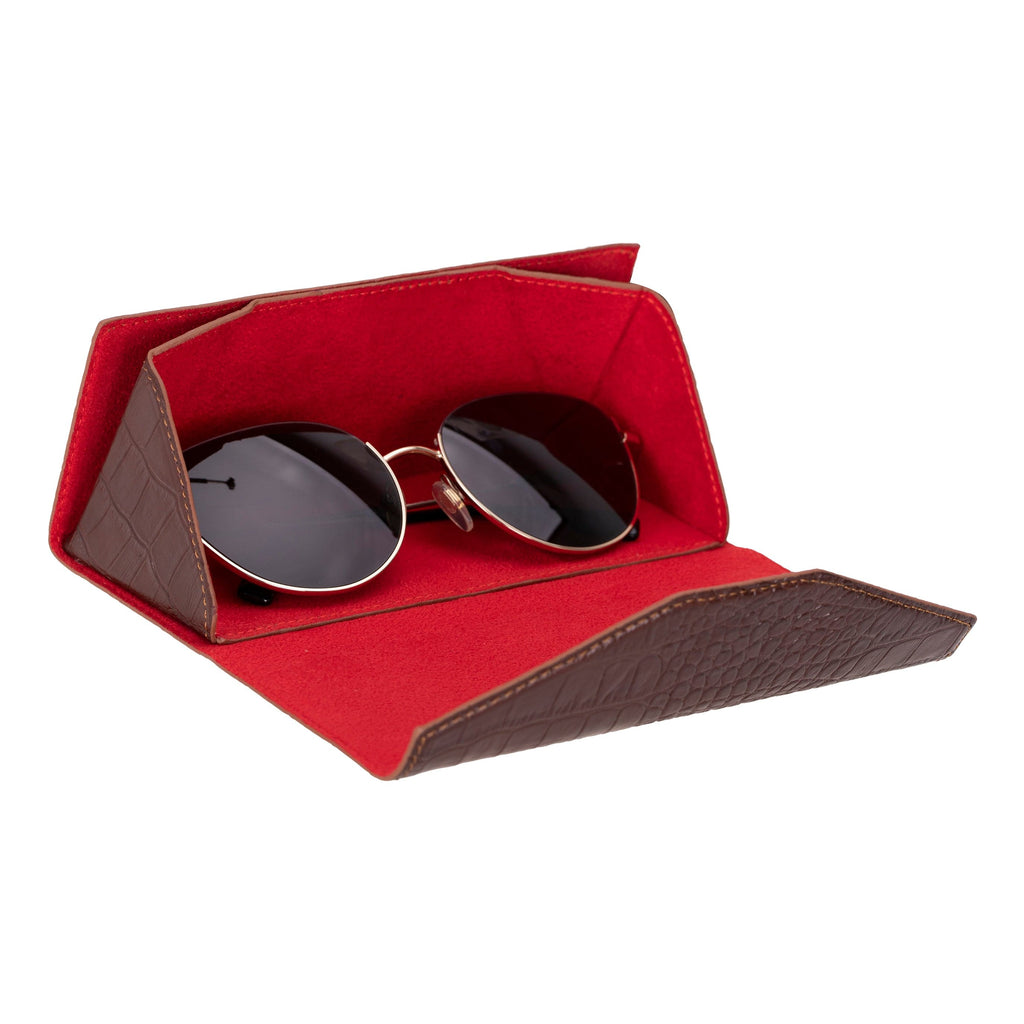 Triangular Leather Glasses Case, Brown Croc | Glasses Case | SageBrown
