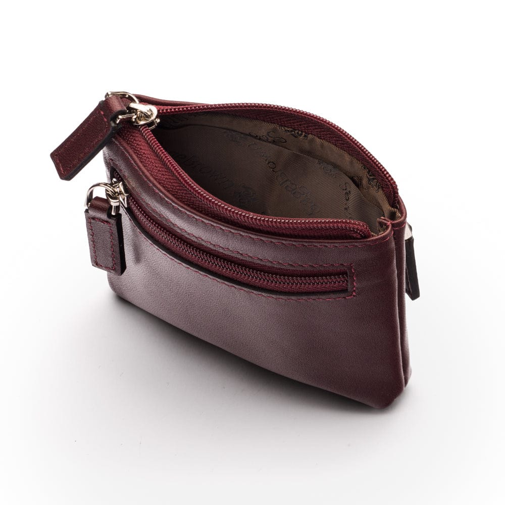 RFID Small Leather Zip Coin Pouch, Dark Tan | Coin Purse | SageBrown