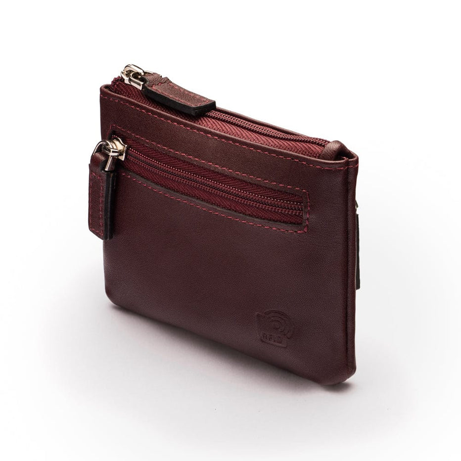 RFID Small Leather Zip Coin Pouch, Dark Tan | Coin Purse | SageBrown