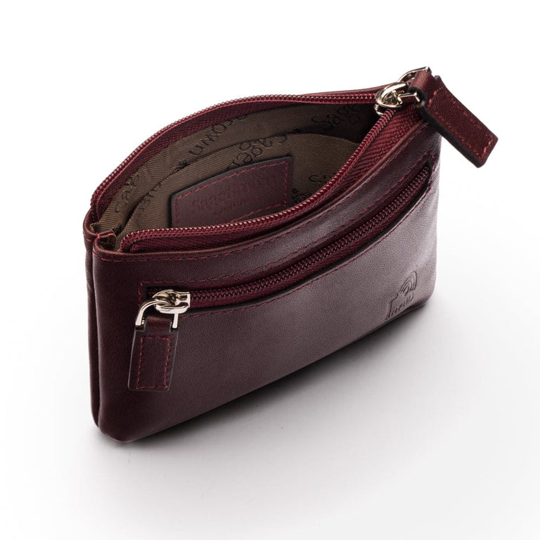 RFID Small Leather Zip Coin Pouch, Dark Tan | Coin Purse | SageBrown