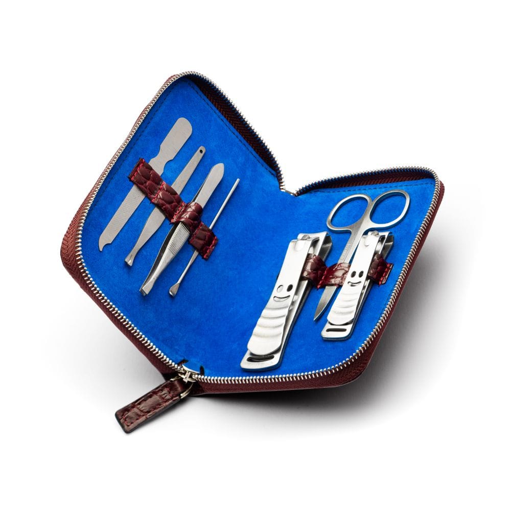 Leather Manicure Set, Burgundy Croc | Manicure Sets | SageBrown