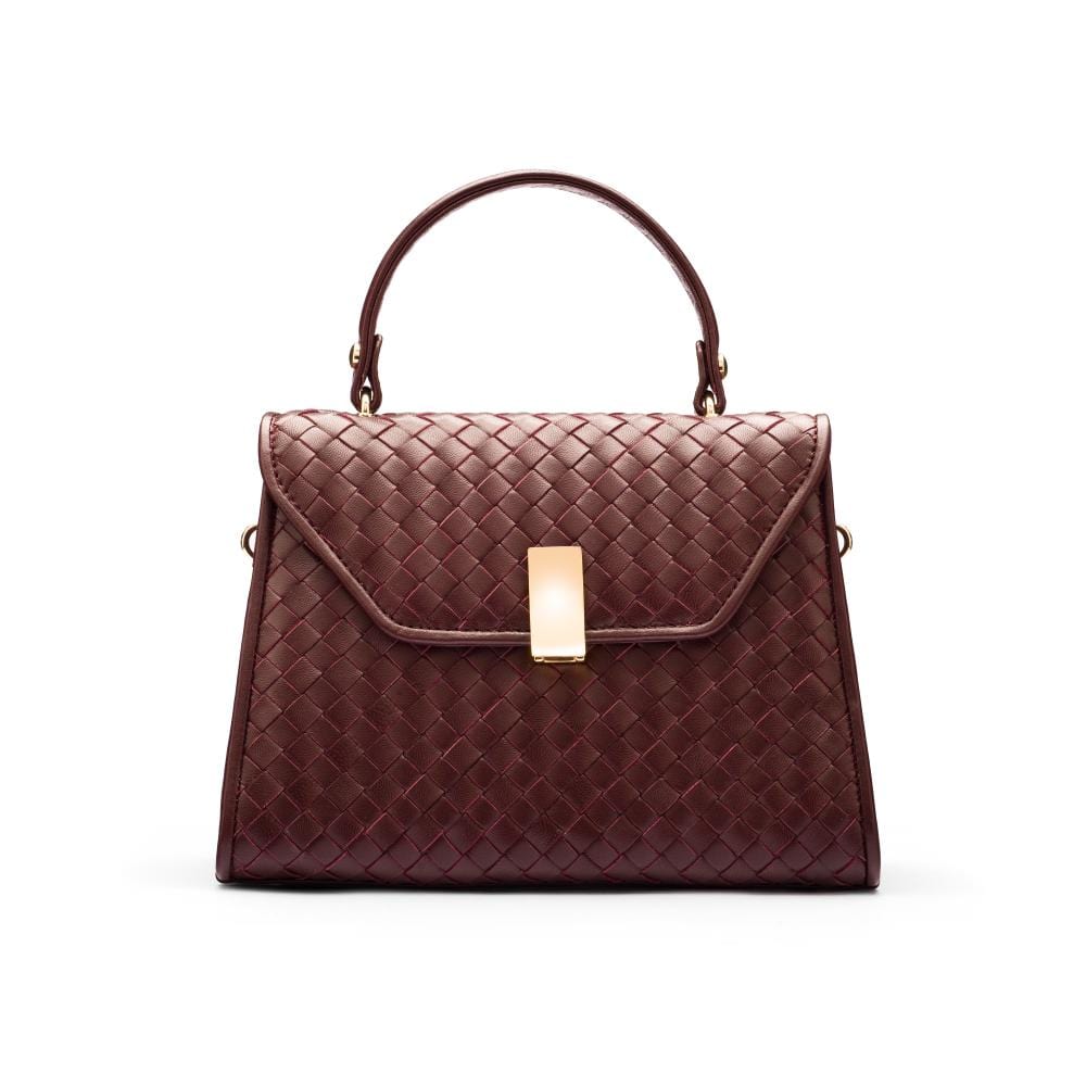 Woven Leather Sabrina Bag, Burgundy | Top Handle Bag | SageBrown