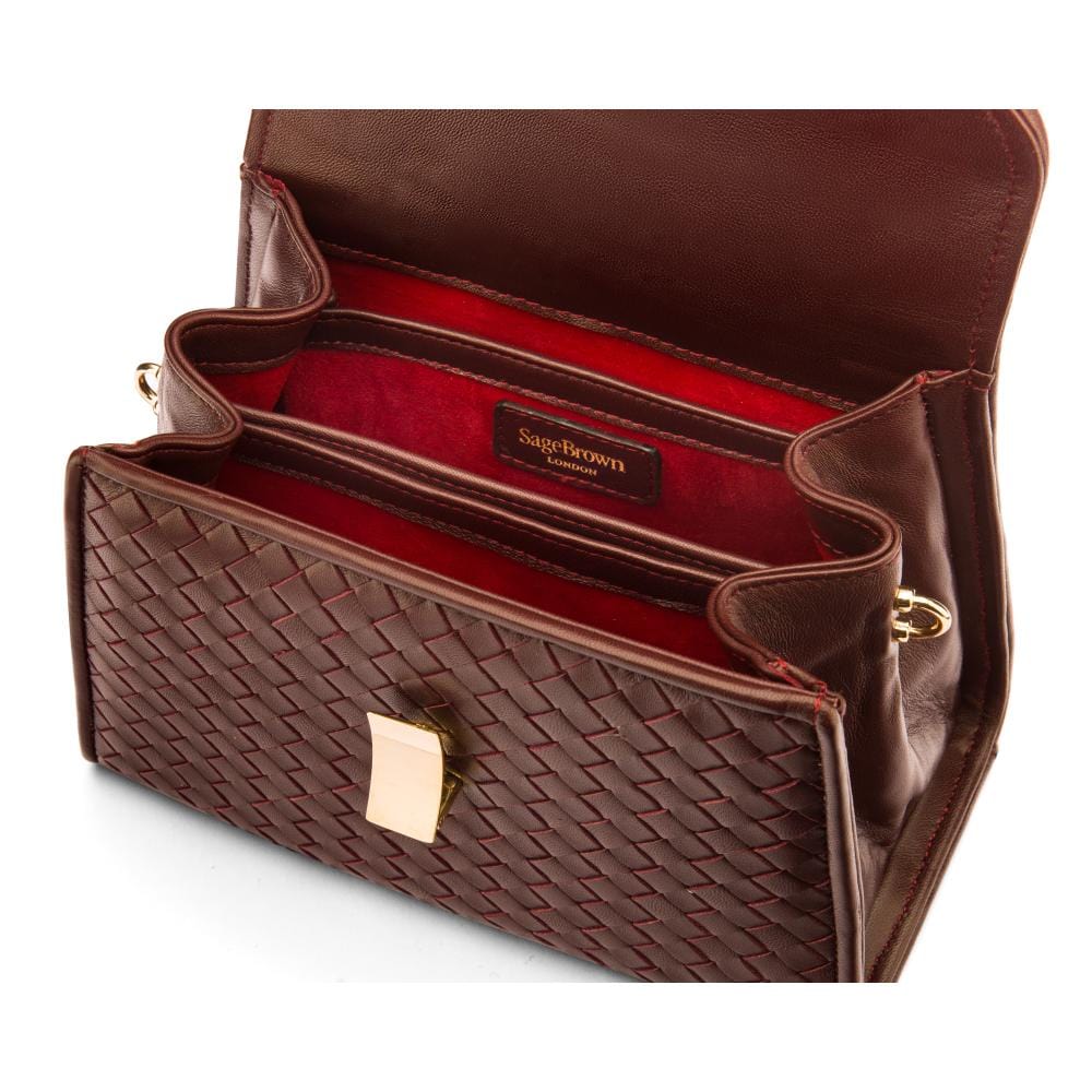 Woven Leather Sabrina Bag, Burgundy | Top Handle Bag | SageBrown