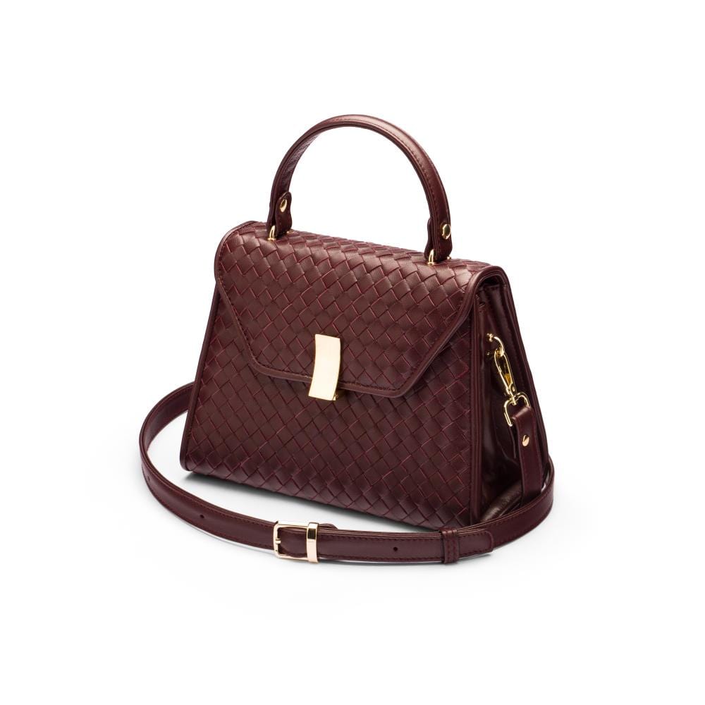 Woven Leather Sabrina Bag, Burgundy | Top Handle Bag | SageBrown