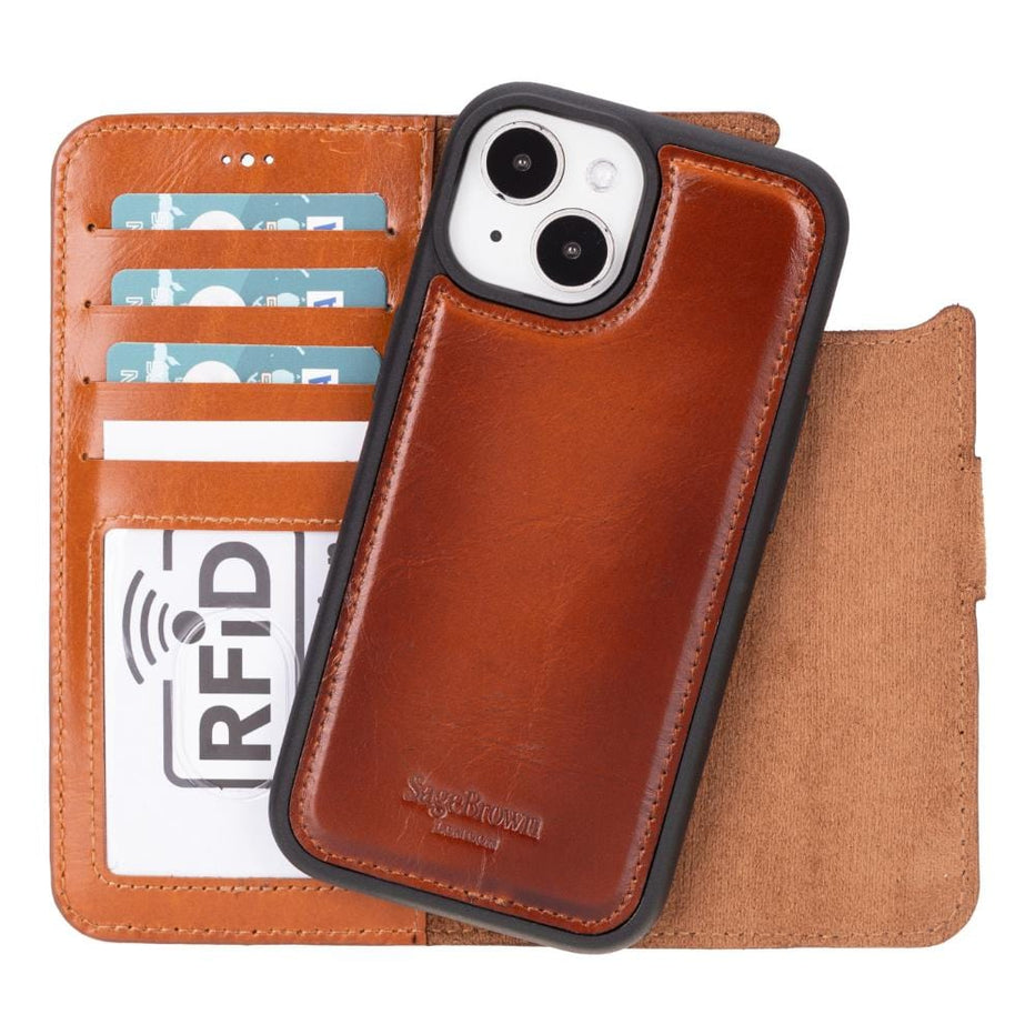 iPhone 15 Case In Leather With RFID Protection, Tan | SageBrown