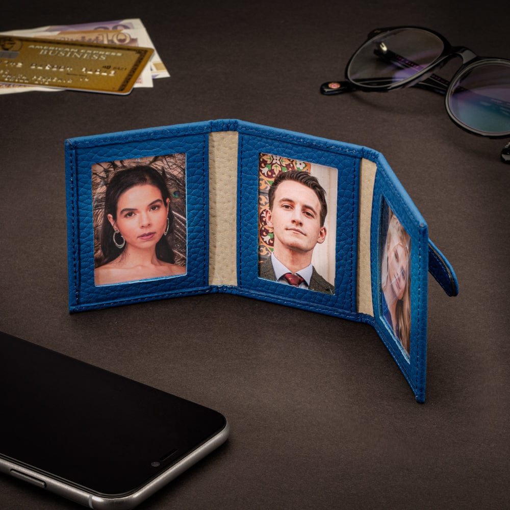 Mini Leather Trifold Photo Frame, Cobalt | Frames | SageBrown