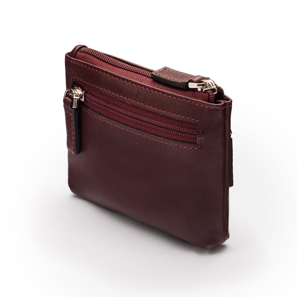 RFID Small Leather Zip Coin Pouch, Dark Tan | Coin Purse | SageBrown