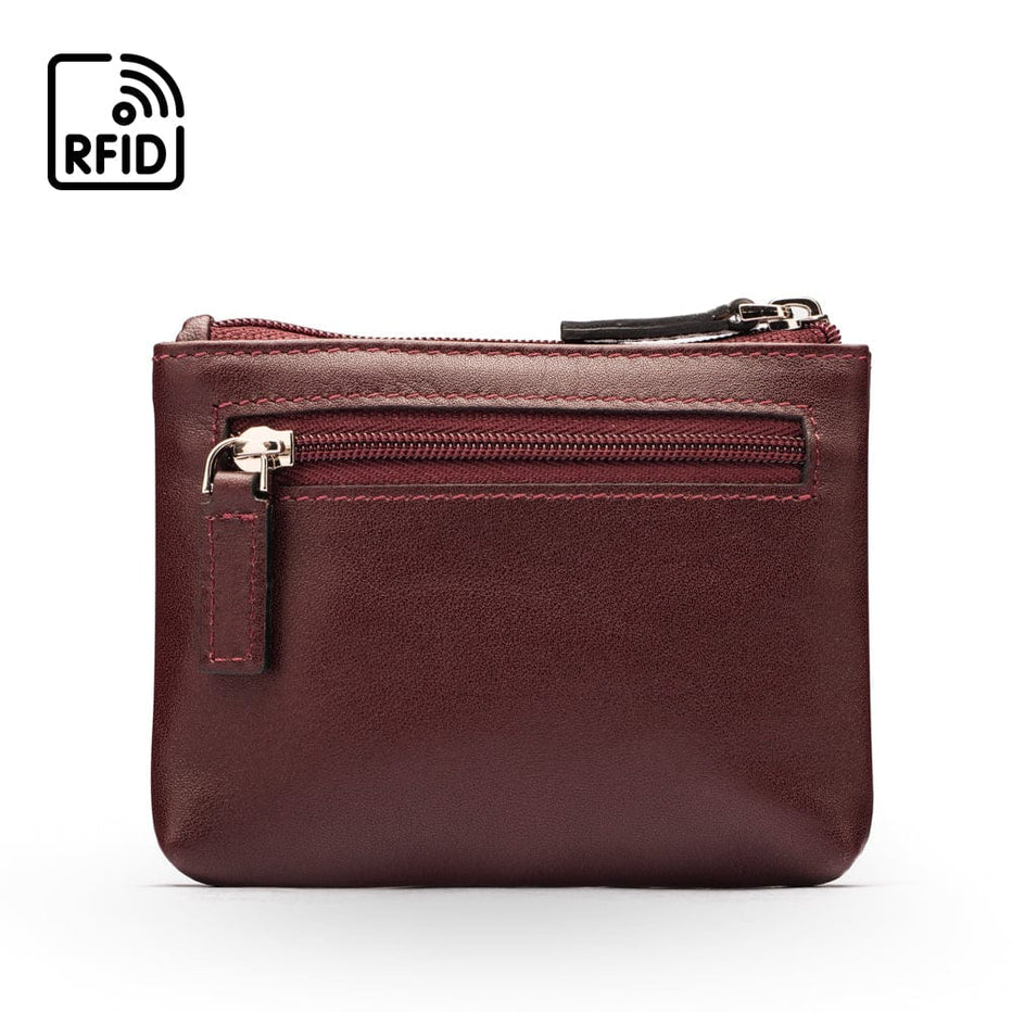 RFID Small Leather Zip Coin Pouch, Dark Tan | Coin Purse | SageBrown