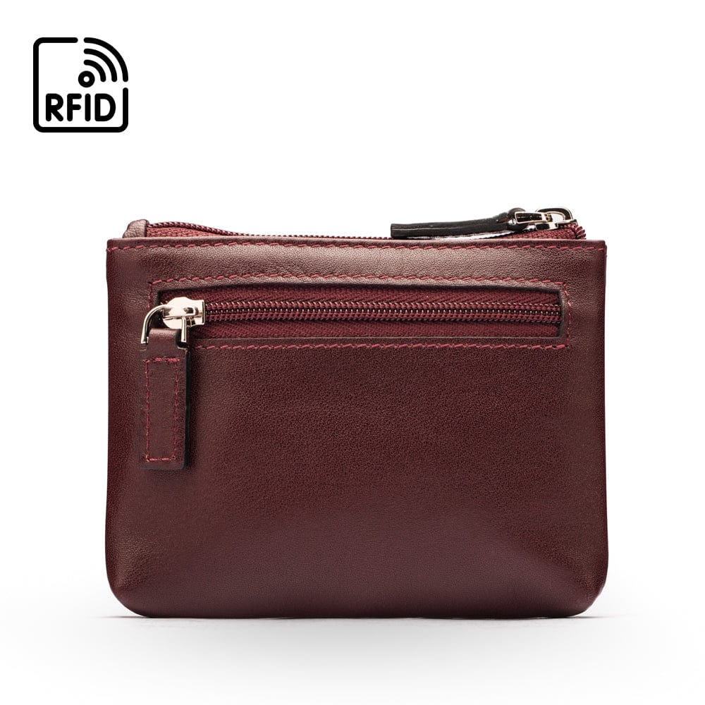 RFID Small Leather Zip Coin Pouch, Dark Tan | Coin Purse | SageBrown