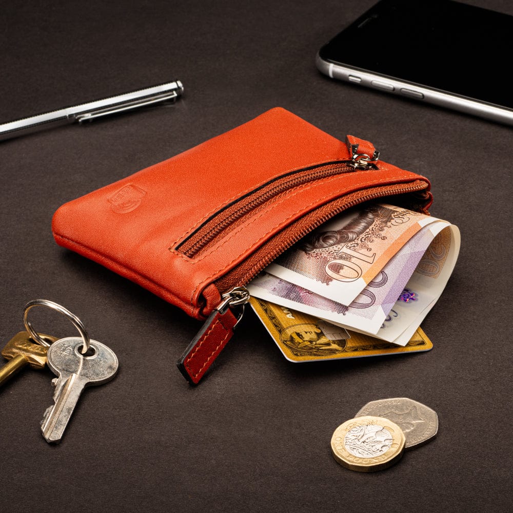 RFID Small Leather Zip Coin Pouch, Havana Tan | Coin Purse | SageBrown