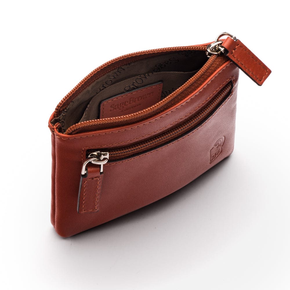 RFID Small Leather Zip Coin Pouch, Havana Tan | Coin Purse | SageBrown