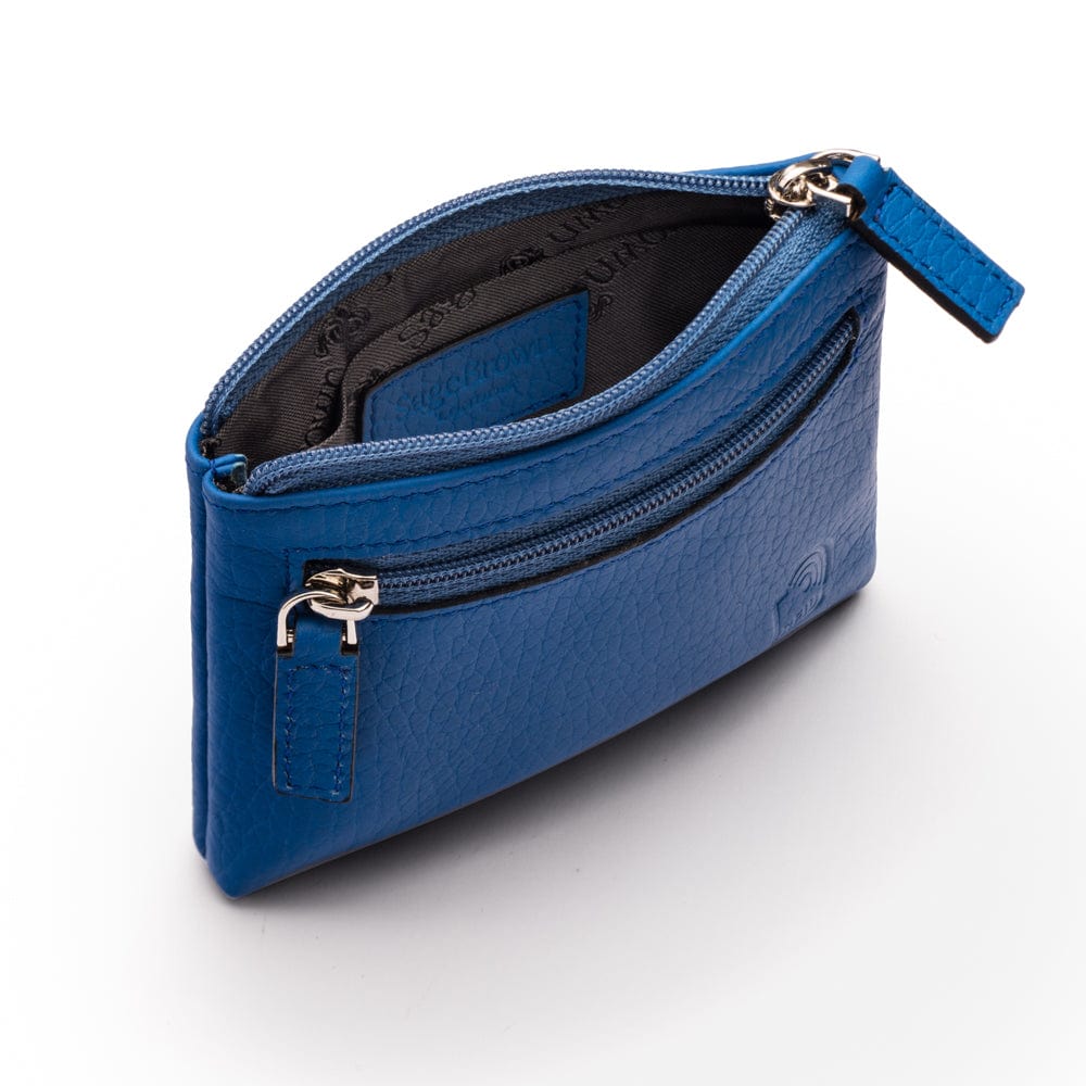 RFID Small Leather Zip Coin Pouch, Cobalt | Coin Purse | SageBrown