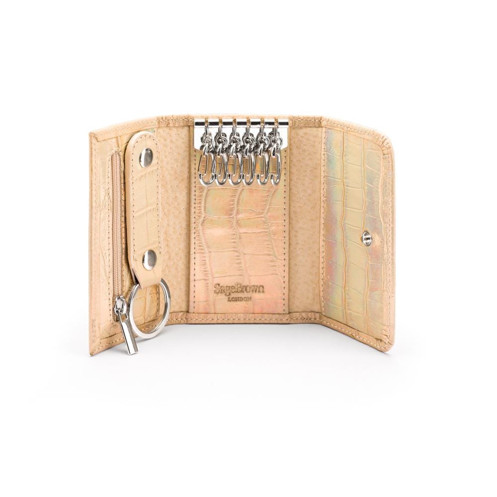 Leather Key Ring Wallet, Gold Croc | Key Case | SageBrown