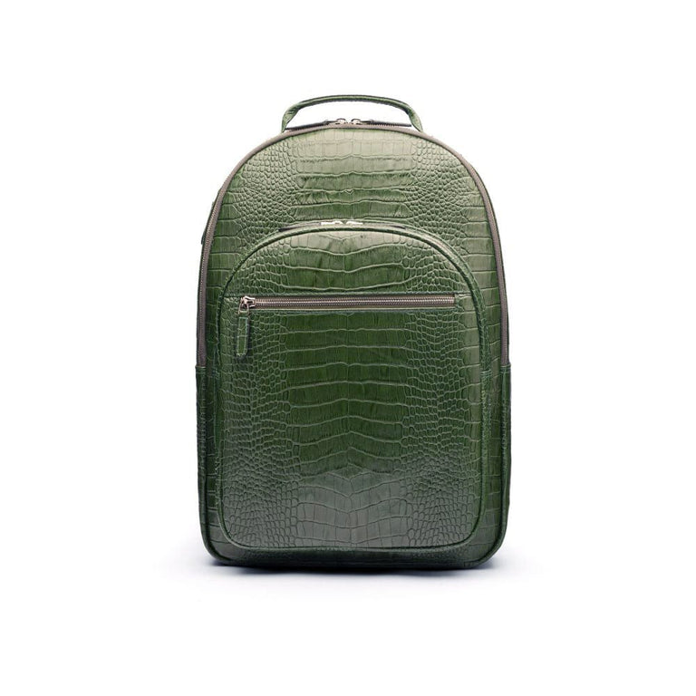Leather Laptop Backpack 15"-17", Green Croc | Backpacks | SageBrown