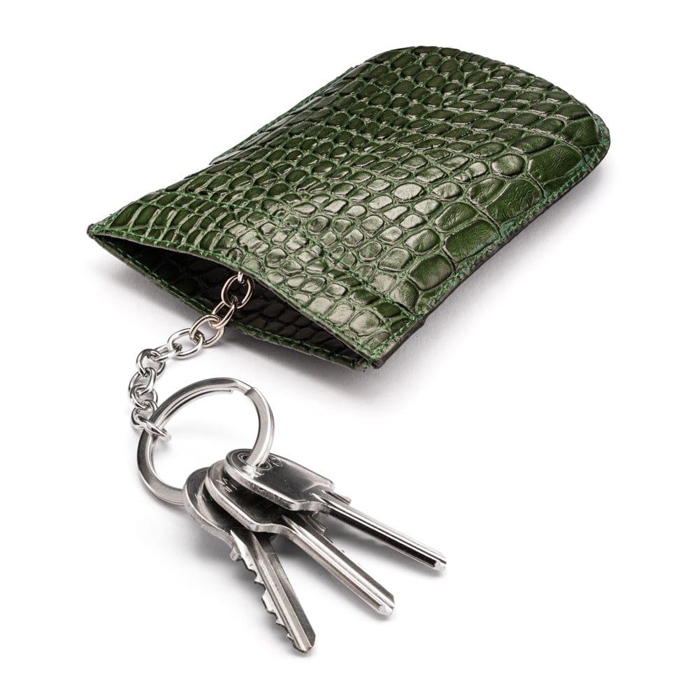 Leather Key Case, Squeeze Spring, Green Croc | Key Case | SageBrown