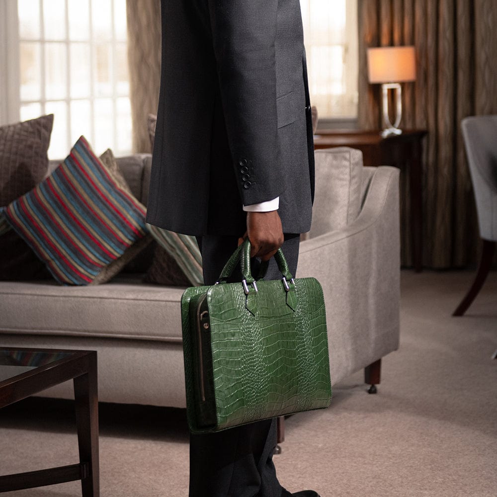 Leather 13" Laptop Bag, Green | Briefcases | SageBrown