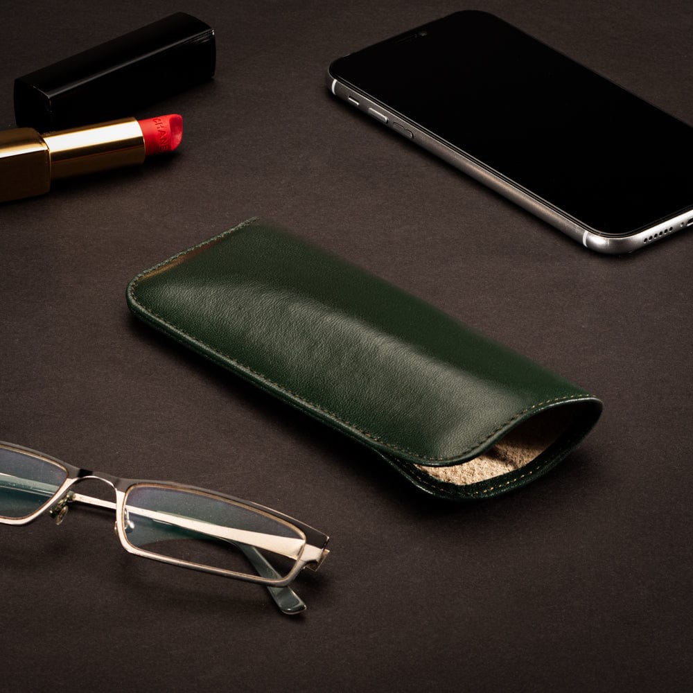 Small Leather Glasses Case, Soft Green | Glasses Cases | SageBrown