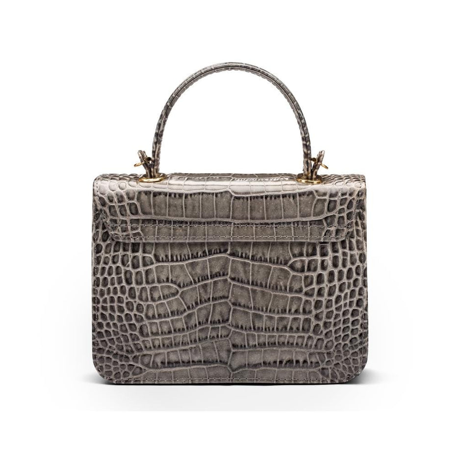 Mini Top Handle Bag, Grey Croc | Betty Bag | SageBrown