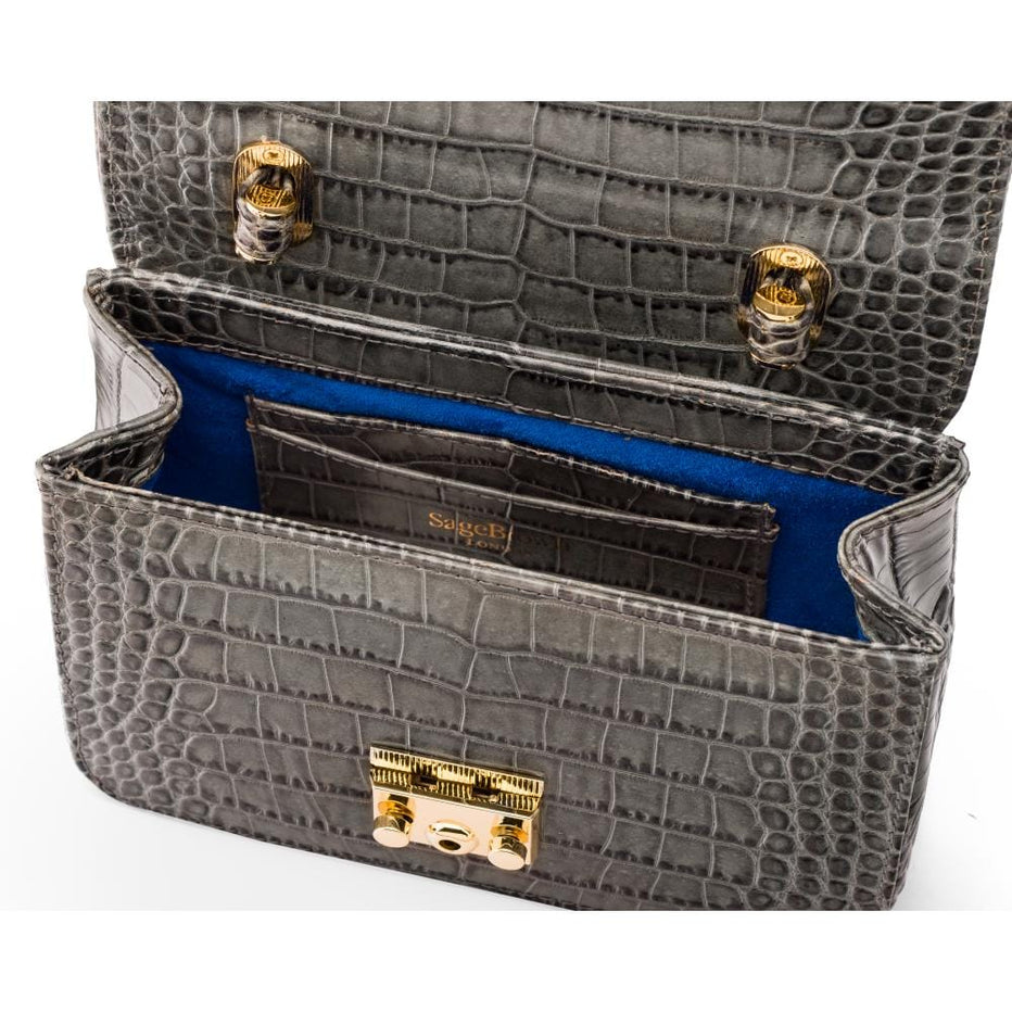 Mini Top Handle Bag, Grey Croc | Betty Bag | SageBrown