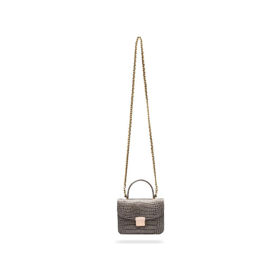 Mini Top Handle Bag, Grey Croc | Betty Bag | SageBrown