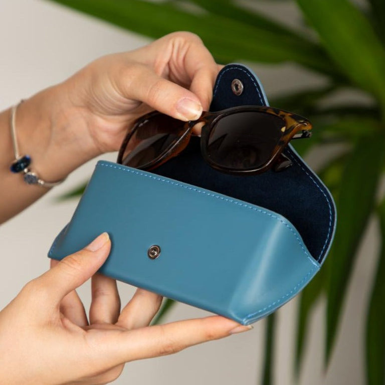Leather Glasses Case, Light Blue | Glasses Cases | SageBrown