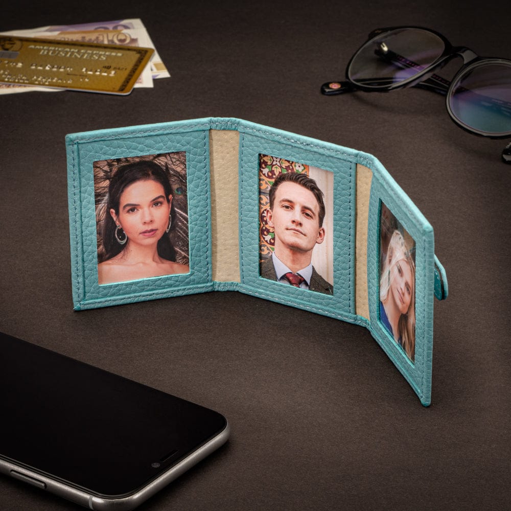 Mini Leather Trifold Photo Frame, Blue | Frames | SageBrown