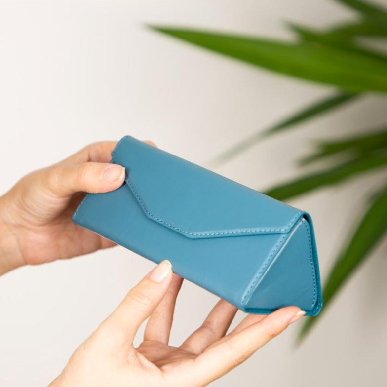 Triangular Leather Glasses Case, Blue | Glasses Cases | SageBrown