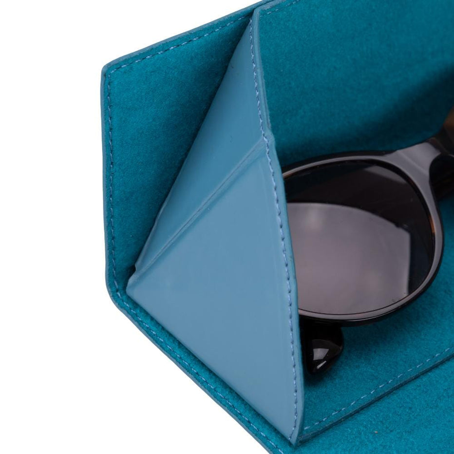 Triangular Leather Glasses Case, Blue | Glasses Cases | SageBrown