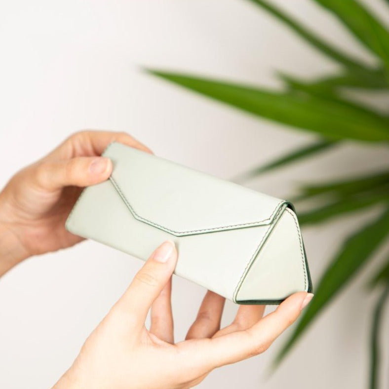 Triangular Leather Glasses Case, Mint | Glasses Cases | SageBrown