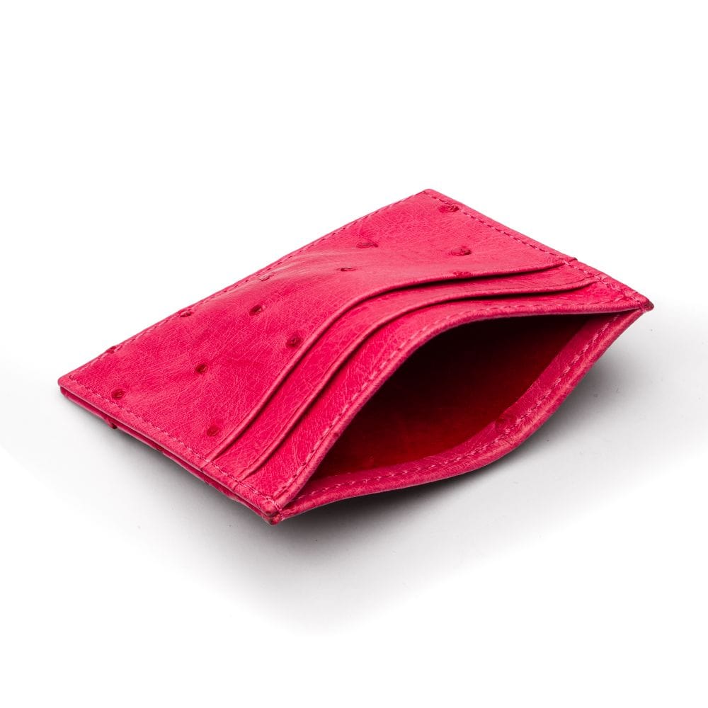 Flat Ostrich Leather Card Case, Pink | Card Cases | SageBrown