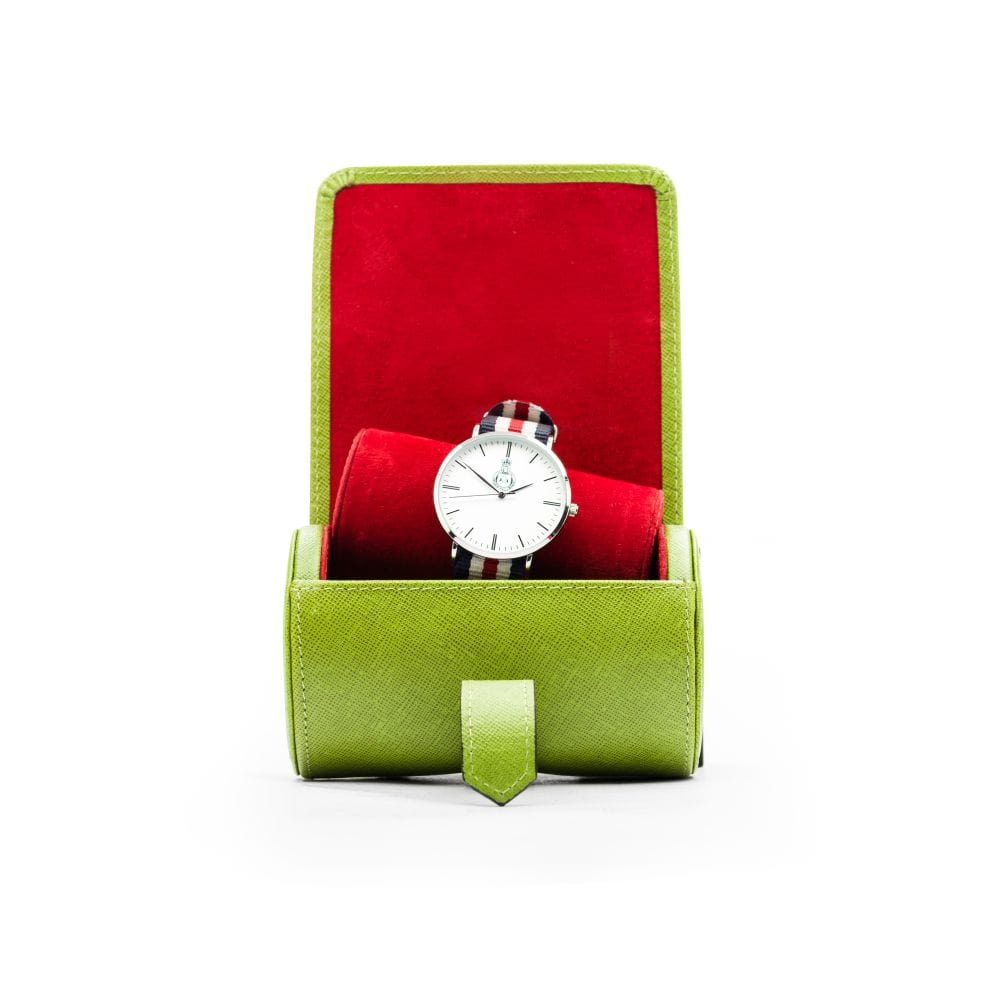 Small Leather Watch Roll, Lime Green | Watch Rolls | SageBrown
