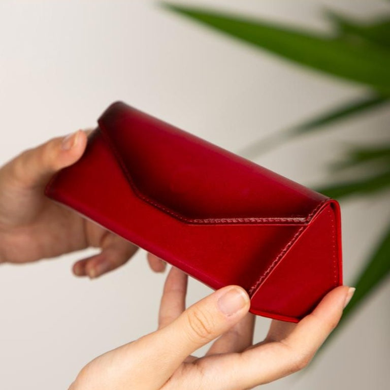 Triangular Leather Glasses Case, Red | Glasses Cases | SageBrown