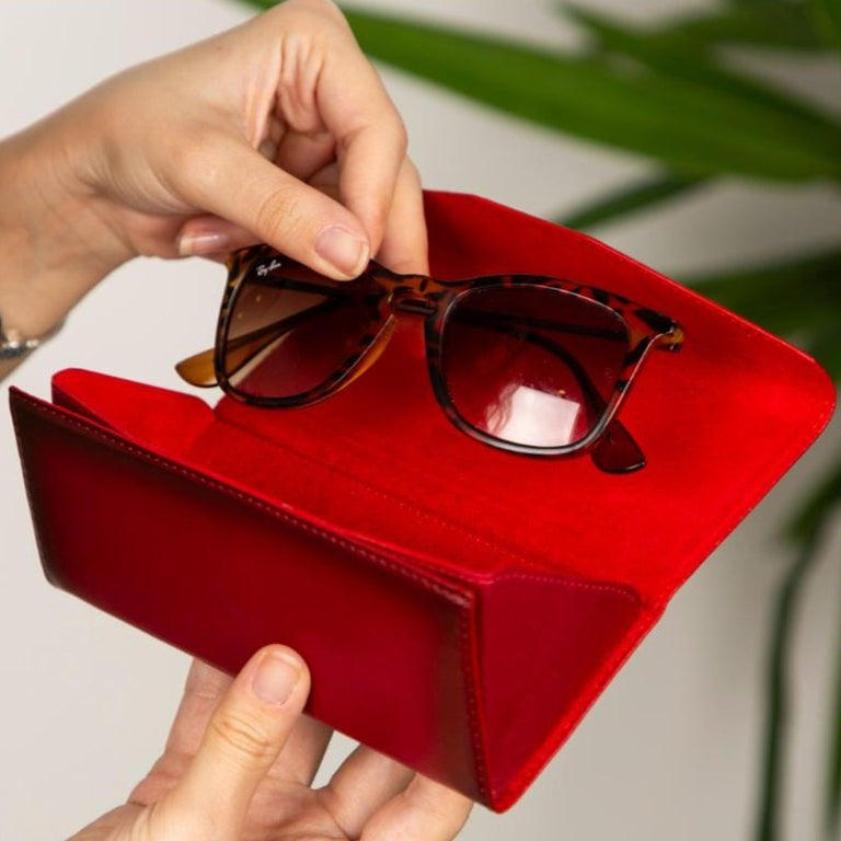 Triangular Leather Glasses Case, Red | Glasses Cases | SageBrown