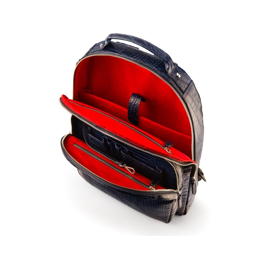 Leather Laptop Backpack 15"-17", Navy Croc | Backpacks | SageBrown