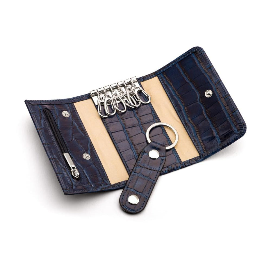 Leather Key Ring Wallet, Navy Croc | Key Case | SageBrown