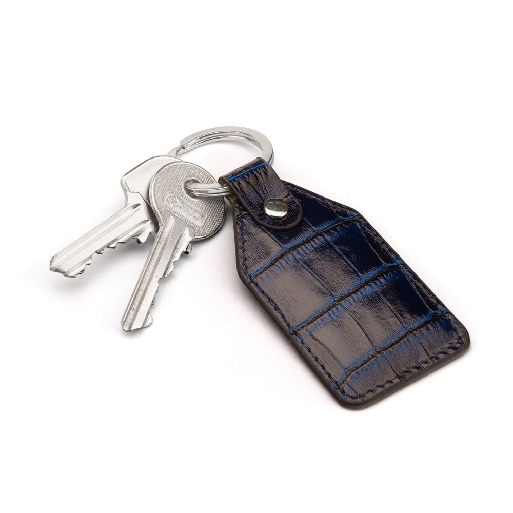Rectangular Leather Key Ring, Navy Croc | Key Fob | SageBrown