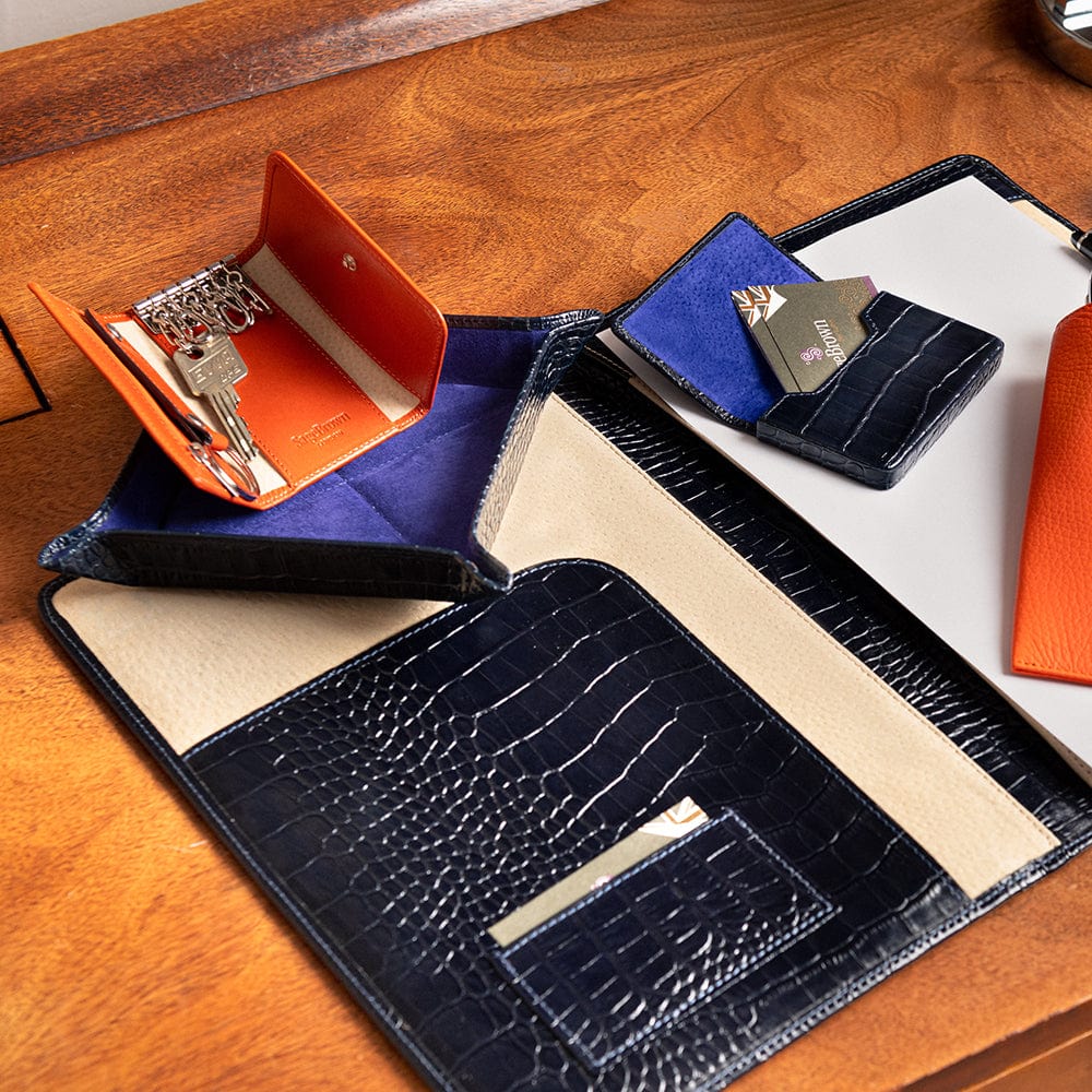 Leather Valet Tray, Navy Croc | Travel Trays | SageBrown